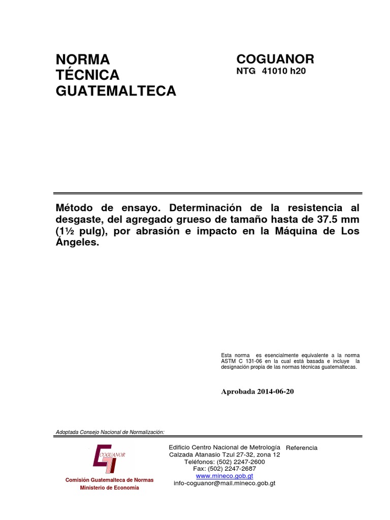 Norma NTG 41010 H 20 Astm C 131-06 PDF | PDF | Acero | Guatemala