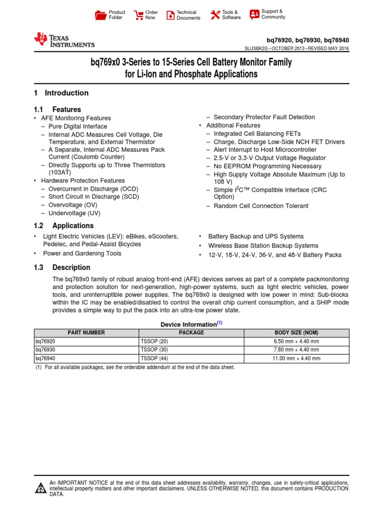 Bq76940 e Combinado Com o Bq78350 | PDF | Battery (Electricity ...