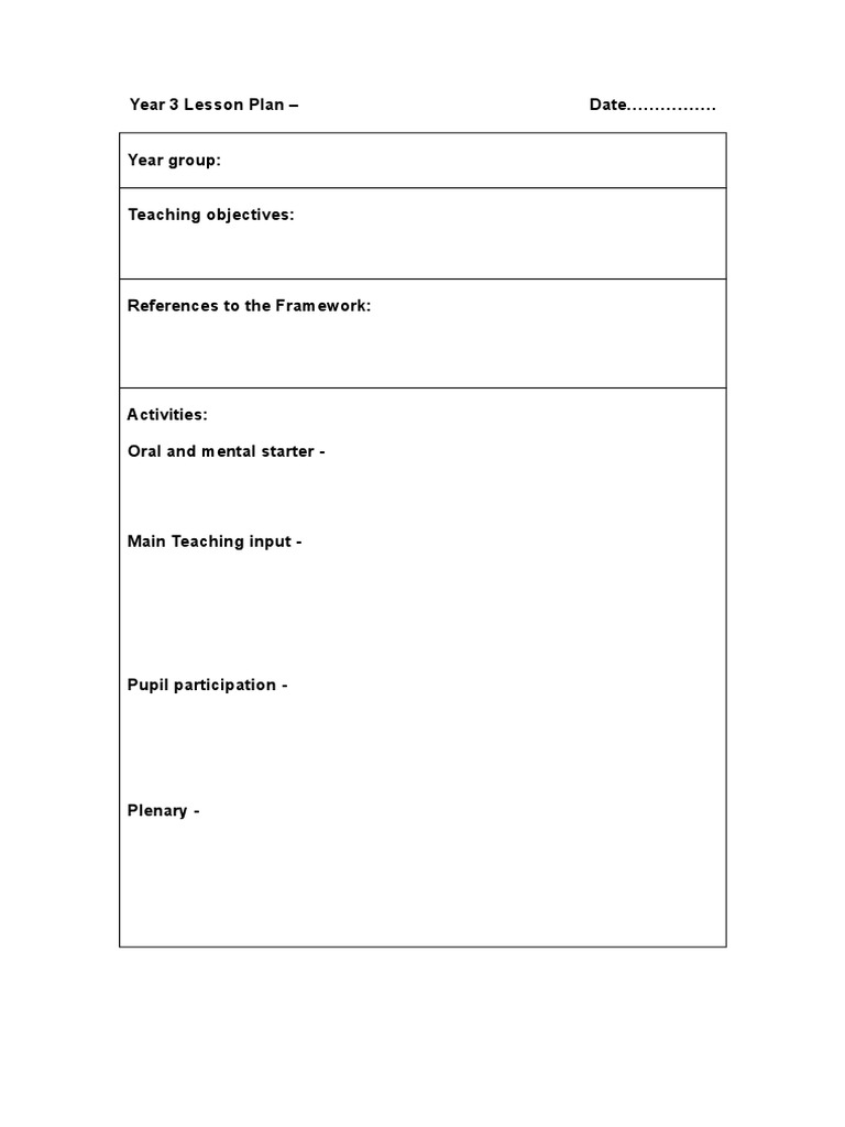 Year 3 Lesson Plan Template | PDF