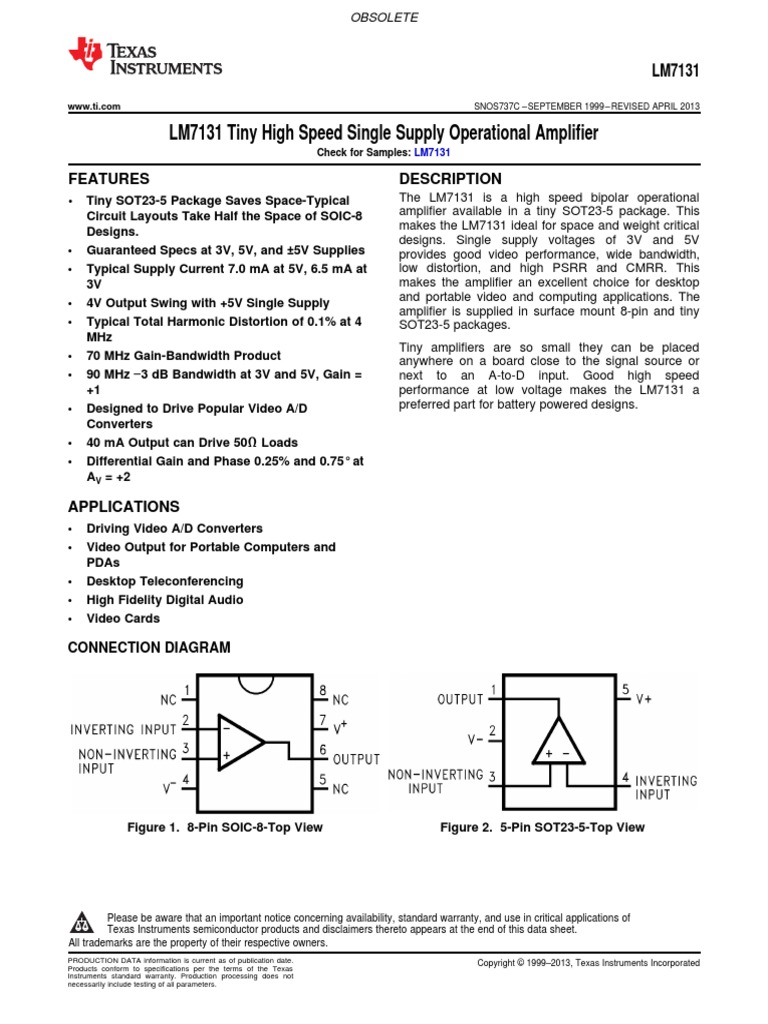 LM 7131 | PDF | Amplifier | Operational Amplifier