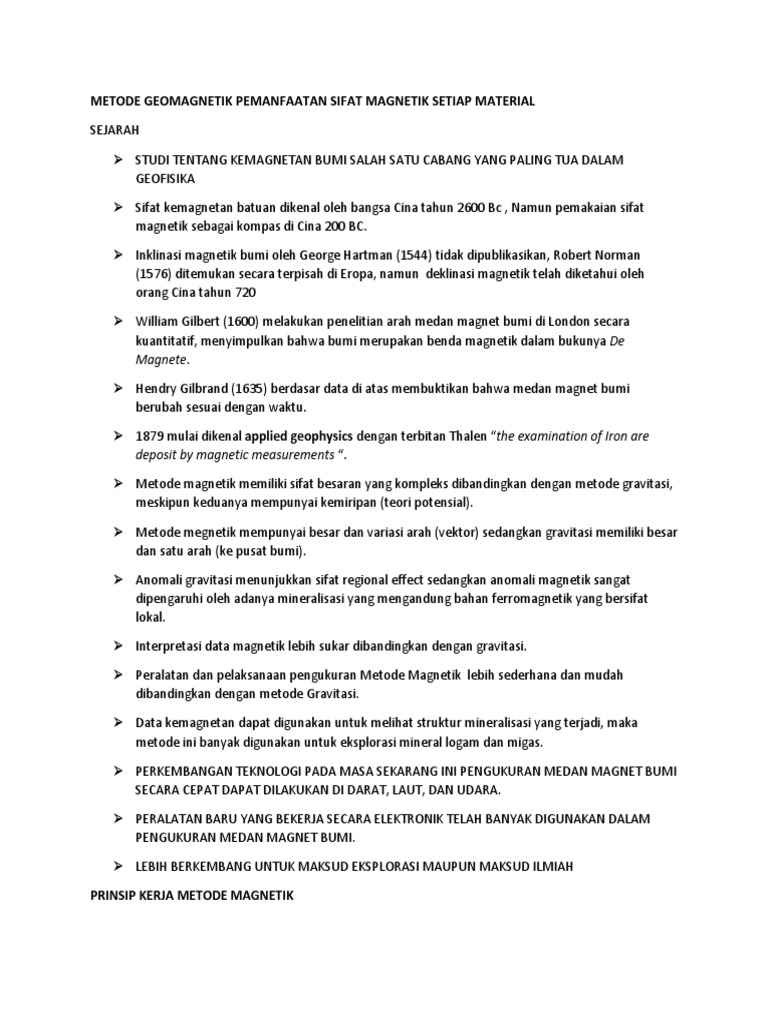 Metode Geomagnetik Pemanfaatan Sifat Magnetik Setiap Material | PDF