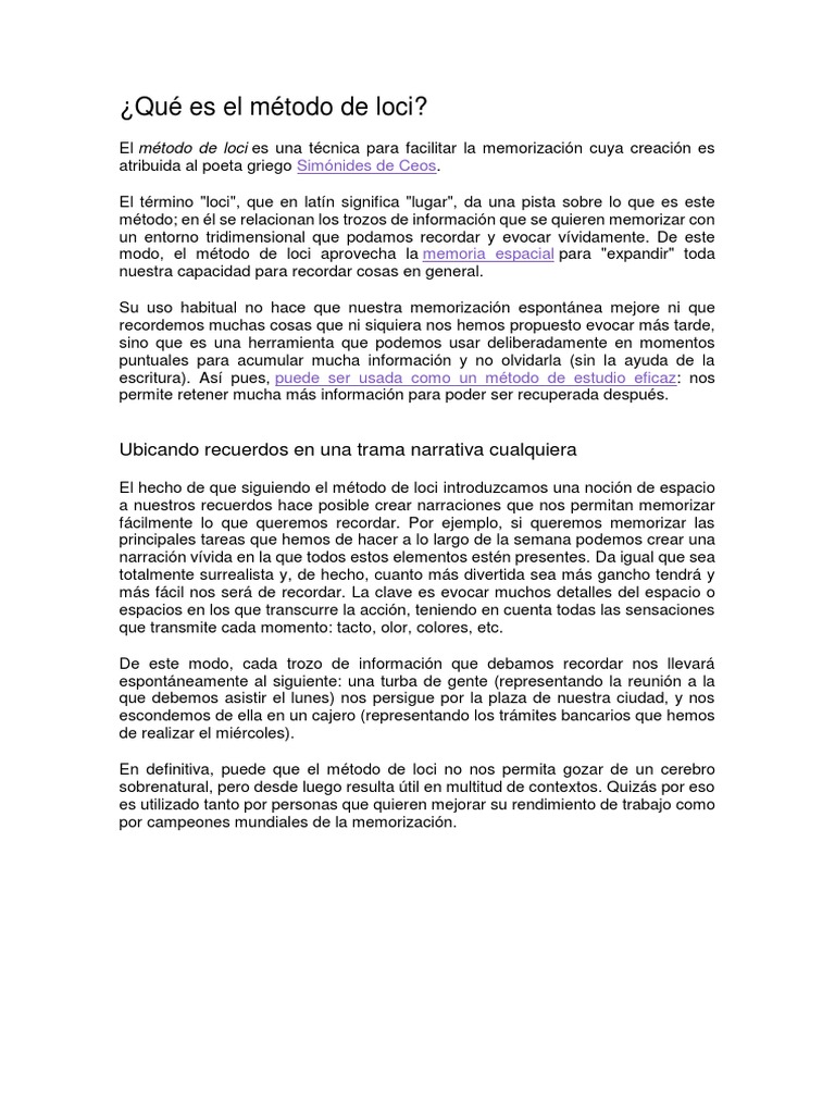 Qué Es El Método de Loci Forma de Estudio | PDF | Memoria | Procesos ...
