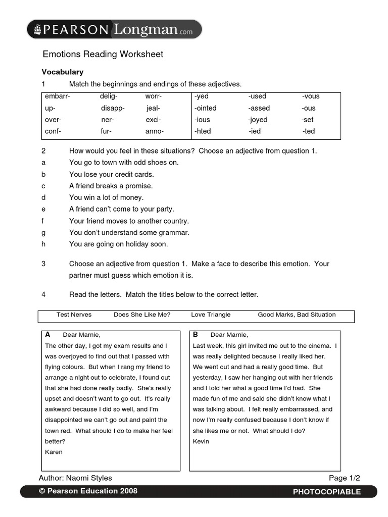 Emotions Reading Worksheet PDF | PDF