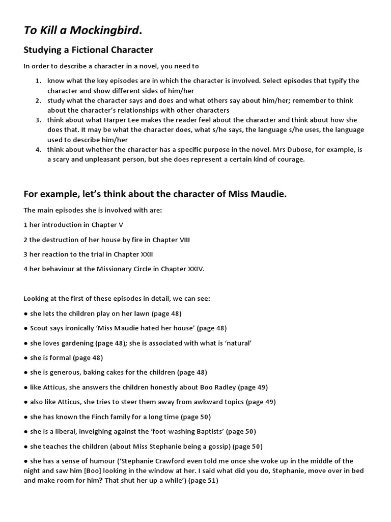 Tkam Character Study Notes | PDF | To Kill A Mockingbird | Novels