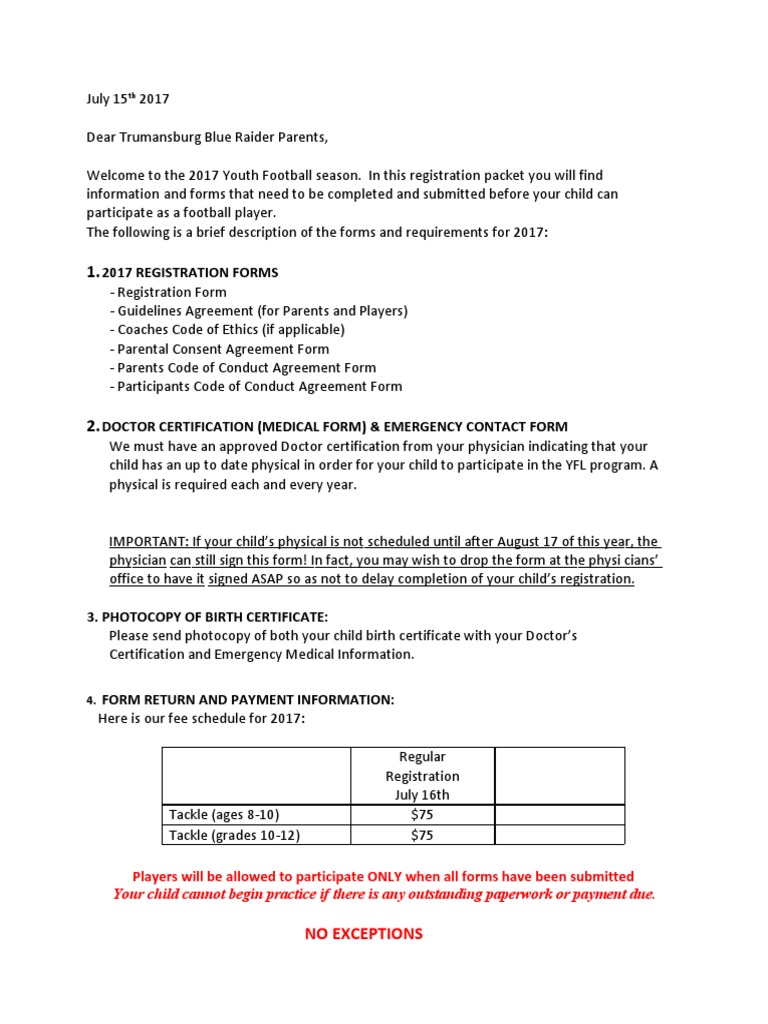 Youth Tackle Registration 2016 | PDF | Physician | Credit Card