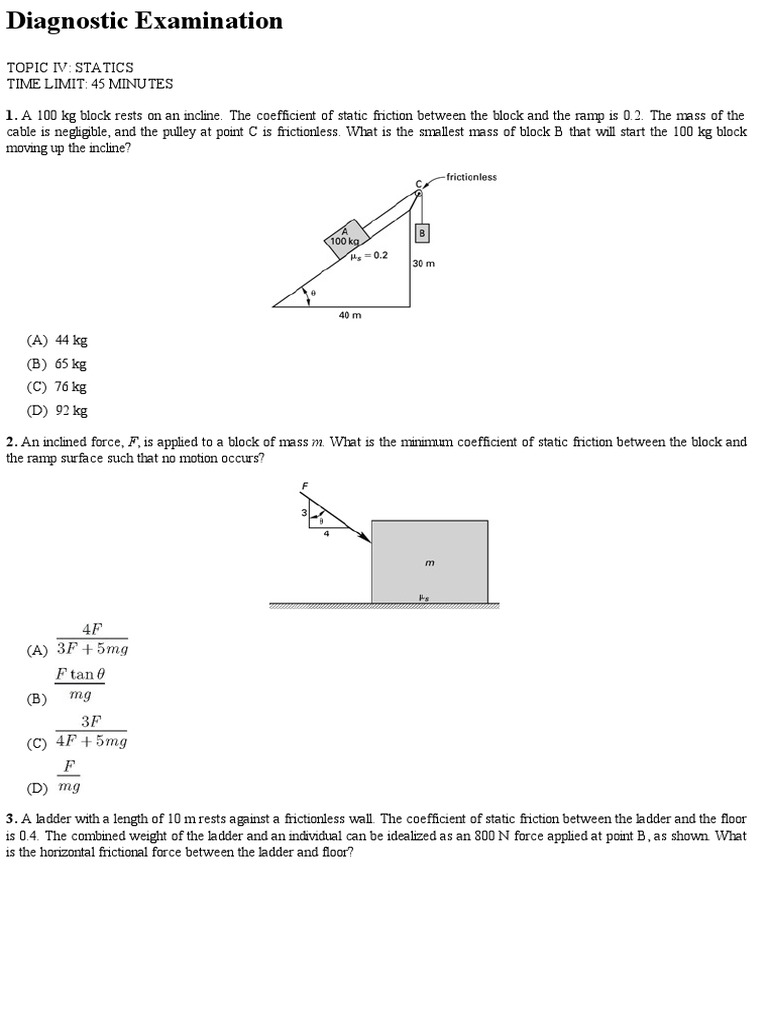 FE Statics | PDF | Friction | Force