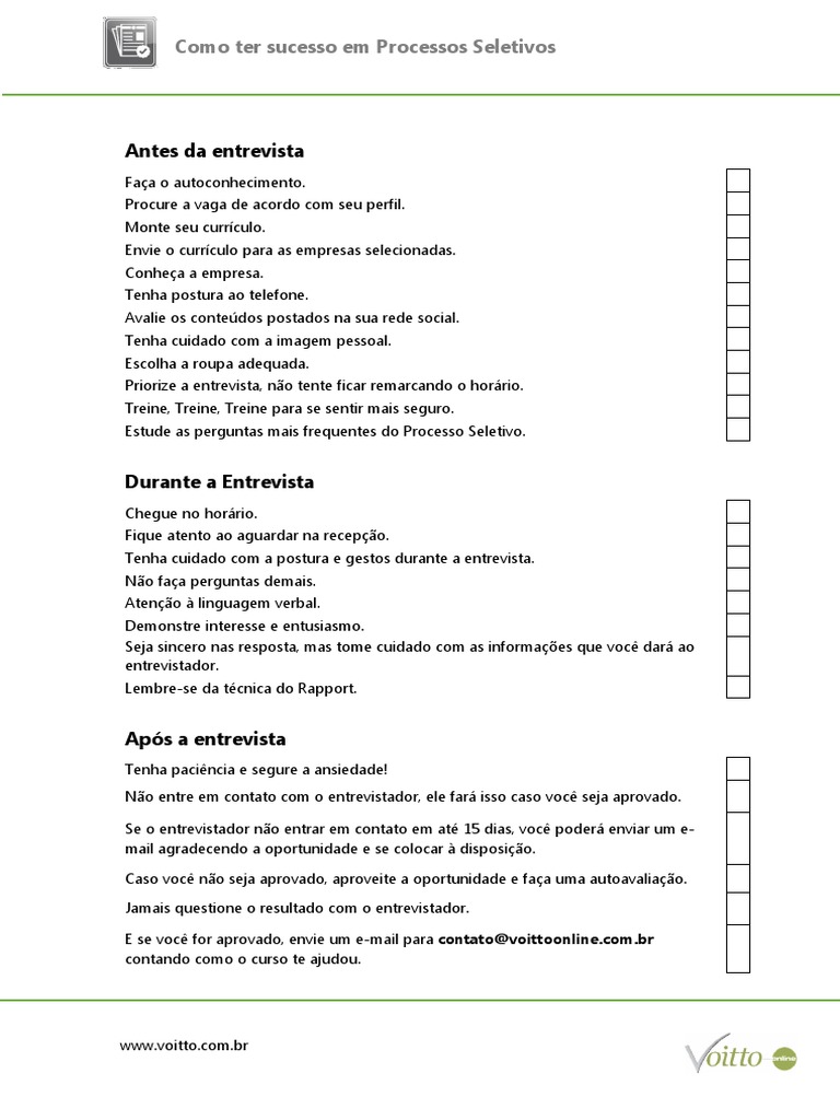 Check List - Processo Seletivo PDF | PDF | Entrevista