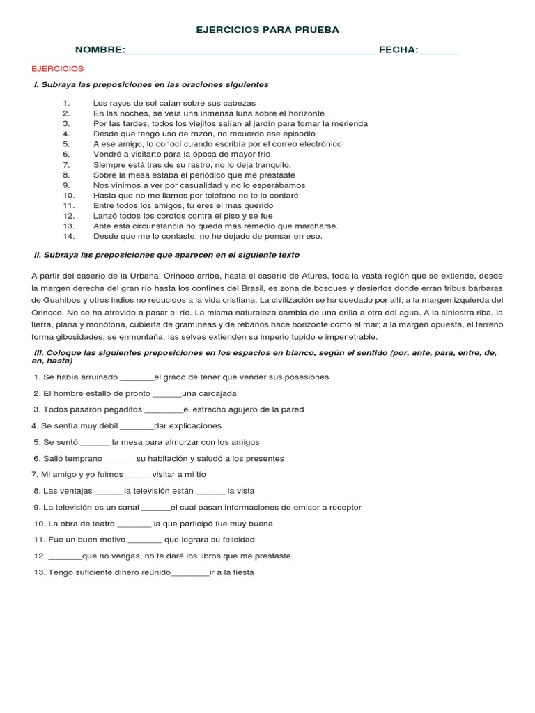 Ejercicios de Preposiciones en Español | PDF | Libros para adolescentes