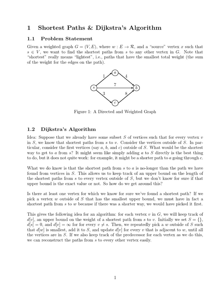 1 Shortest Paths & Dijkstra's Algorithm: 1.1 Problem Statement | PDF ...