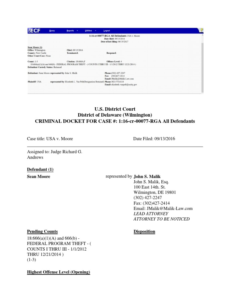 Criminal Docket Sean Moore Case | Download Free PDF | Courtroom | Plea
