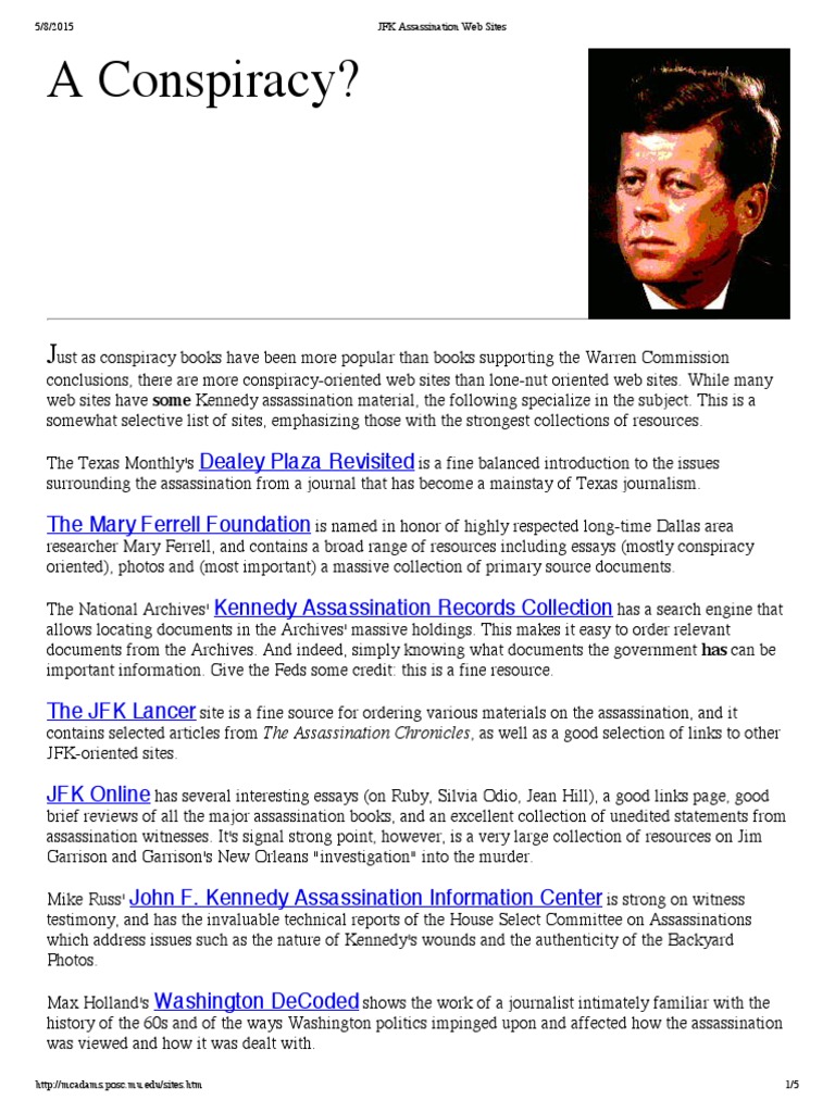 JFK Assassination Resource Websites | PDF | Assassination Of John F ...