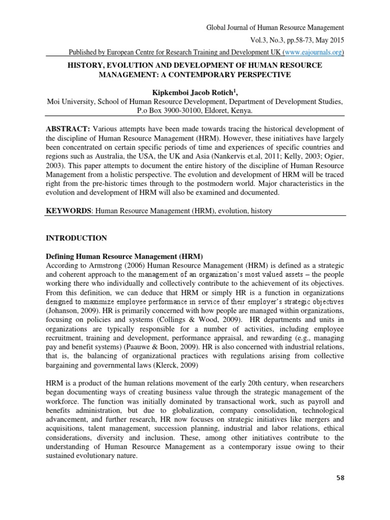 Evolution of Human Resource Management | PDF | Human Resource ...