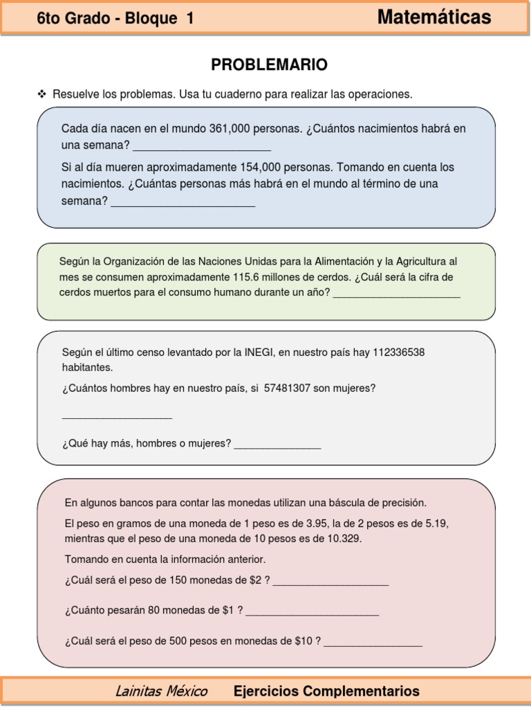 6to Grado Matemáticas Problemas Con Números Naturales Y Decimales
