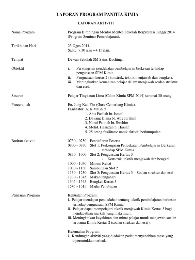 Laporan Program Panitia Kimi1 | PDF