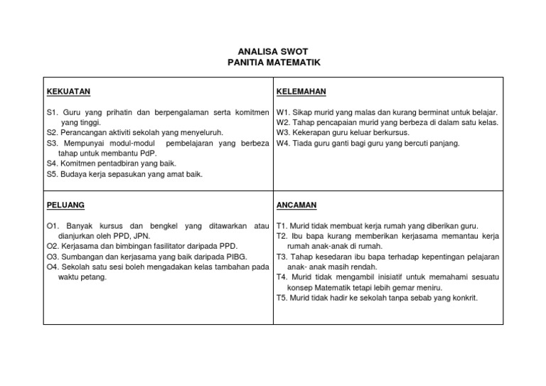 Analisa Swot Matematik Contoh | PDF | Karier & Perkembangan
