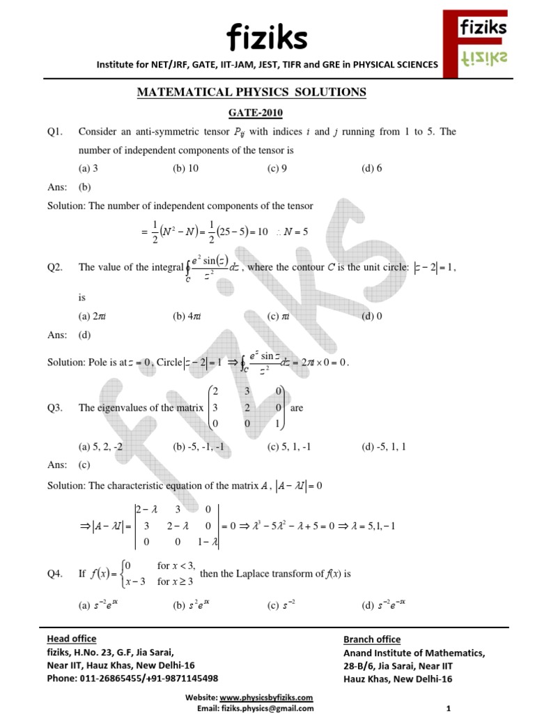 Csir Gate Previous Quetion Papers | PDF | Eigenvalues And Eigenvectors | Theoretical Physics