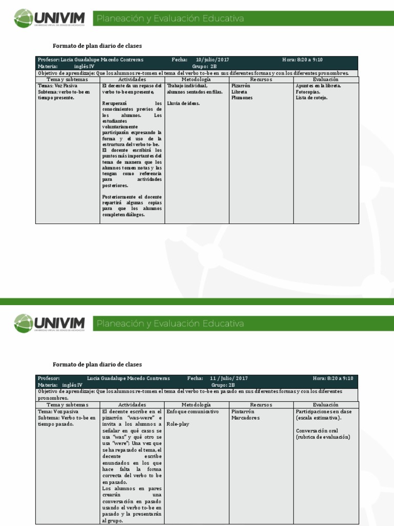 Formato de Plan Diario de Clases | Descargar gratis PDF | Maestros | Verbo