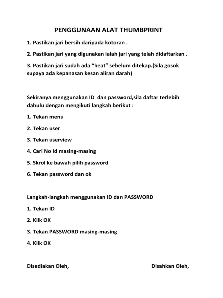 Penggunaan Alat Thumbprint | PDF