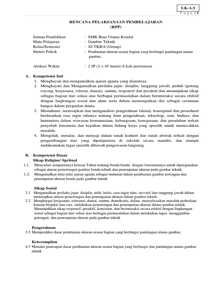 XI RPP Gambar Teknik (Pembuatan Ukuran) | PDF