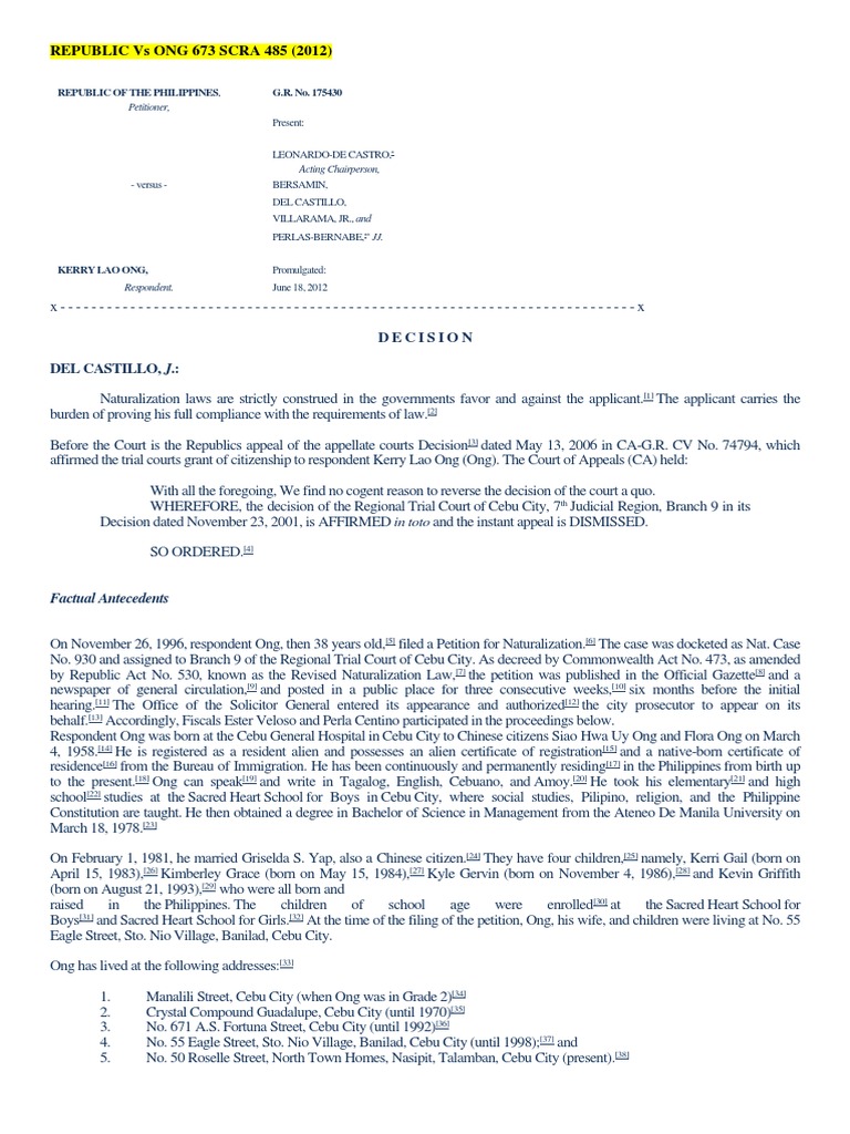 Consti Citizenship Rep Vs Ong | PDF | Evidence | Naturalization Consti Citizenship Rep Vs Ong | PDF | Evidence | Naturalization
