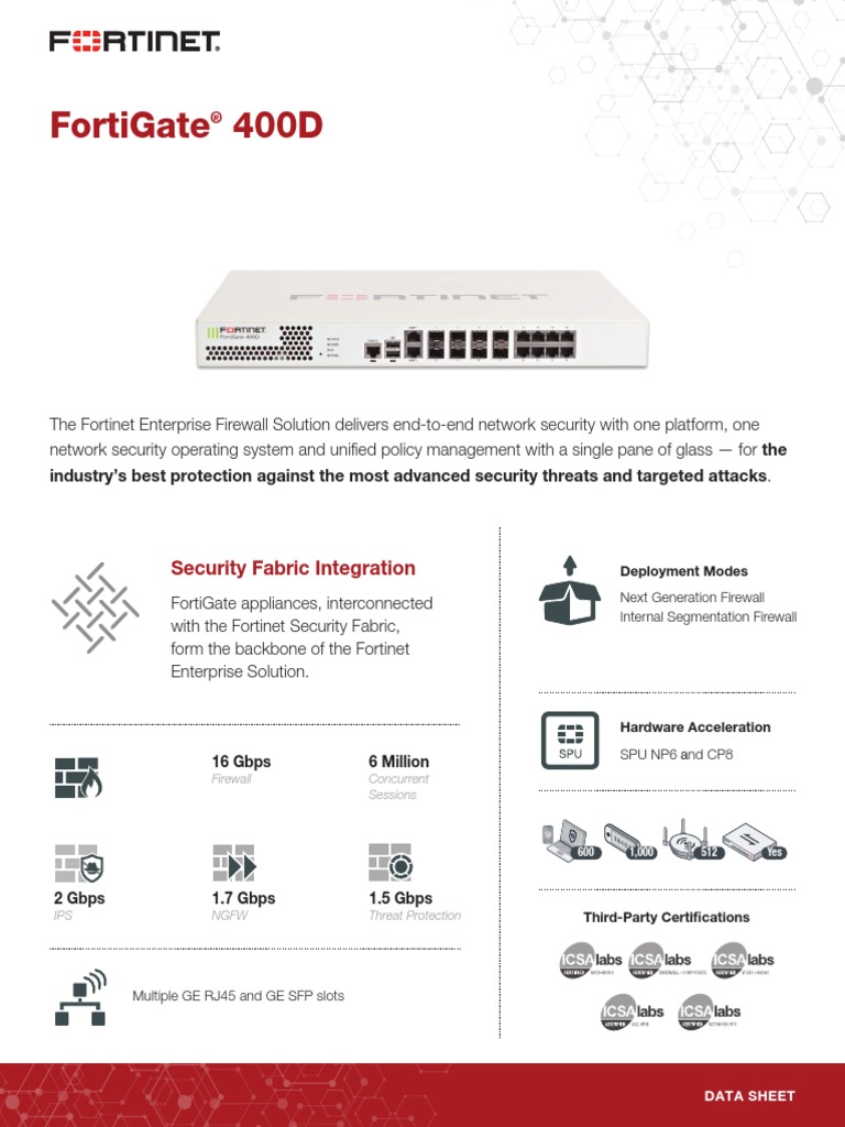 FortiGate - 400D Datasheet | PDF | Firewall (Computing) | Computer Network