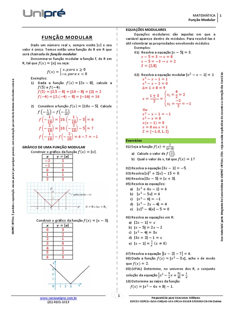 Resolvendo Equações Modulares e Exemplos de Função Modular | PDF ...