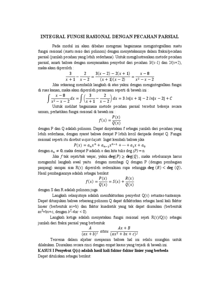 Modul 5 Integral Fungsi Rasional | PDF