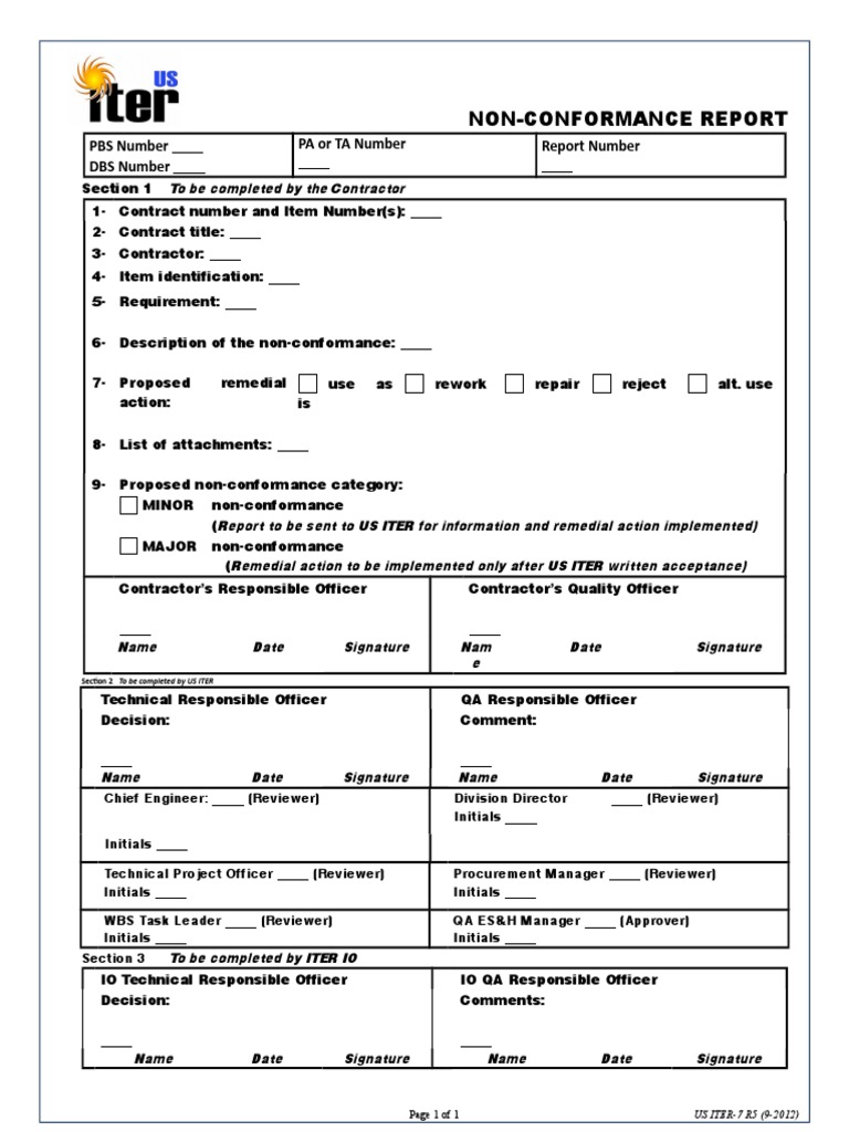 QA Non Conformance Report Word Template Free Download | Technology ...