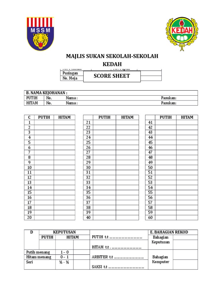 Skor Sheet Catur | PDF