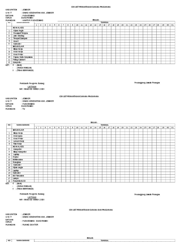 Check List Kebersihan Ruangan | PDF