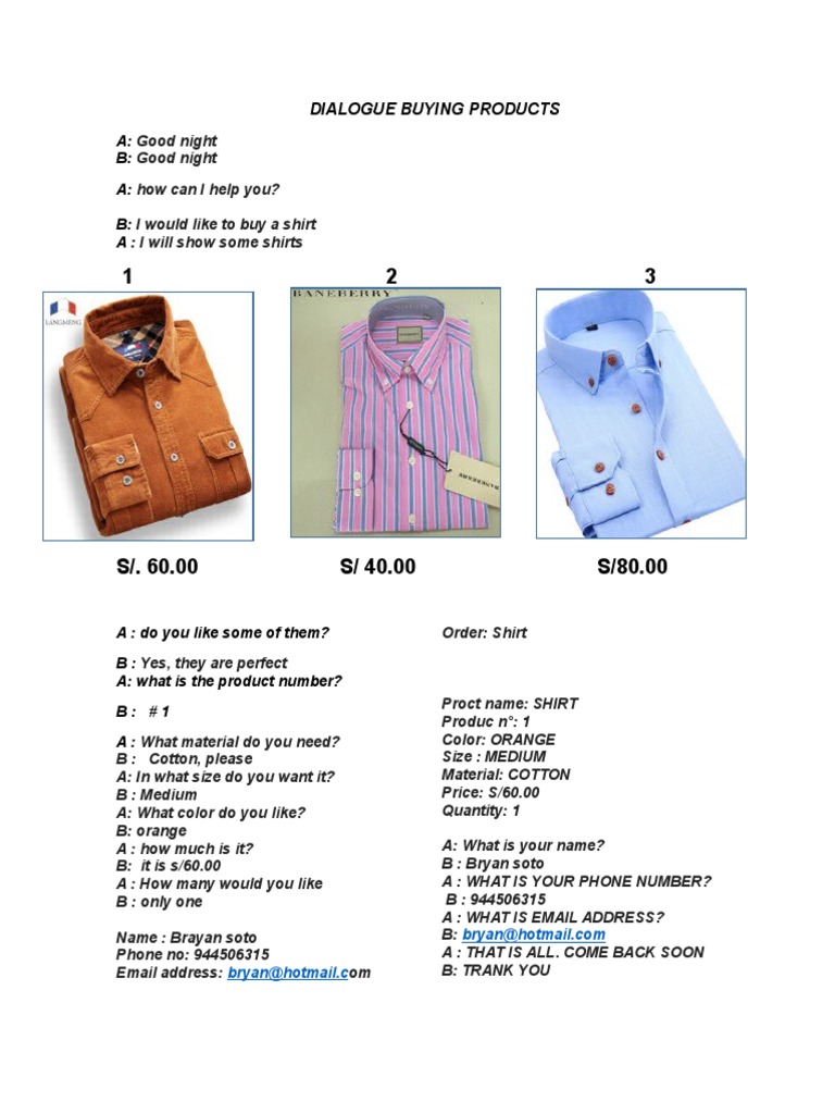 Dialogue Buying Products: A: B: A: B: A | PDF