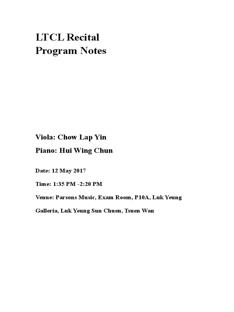 Ltcl Viola Program Notes Pdf Concerto Viola