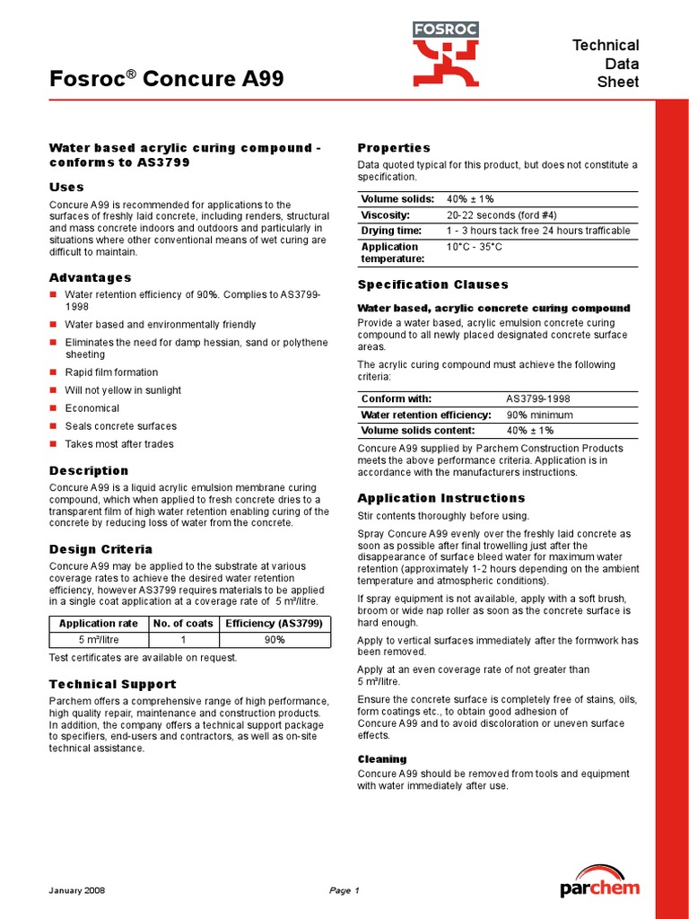 Concure A99 TDS PDF | PDF | Concrete | Poly(Methyl Methacrylate)
