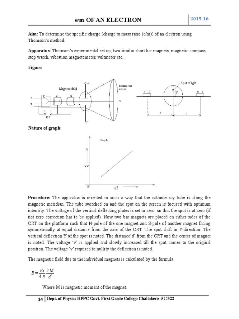 3.e by M by Thomson Method | Download Free PDF | Cathode Ray Tube | Voltage