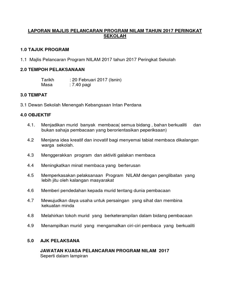 Laporan Majlis Pelancaran Program Nilam | PDF