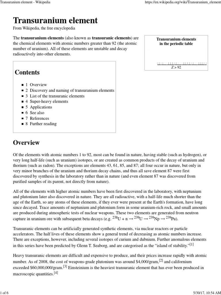 Transuranium Element - Wikipedia | PDF | Radiation | Atomic Physics