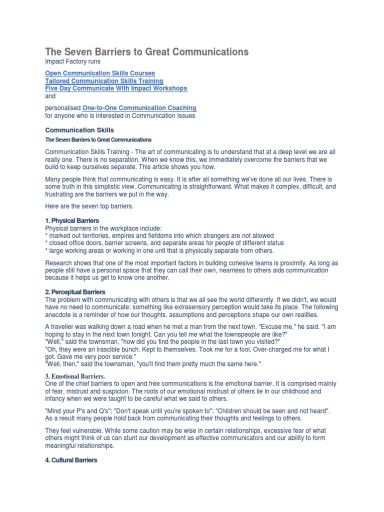 The Seven Barriers To Great Communications | PDF | Interpersonal ...