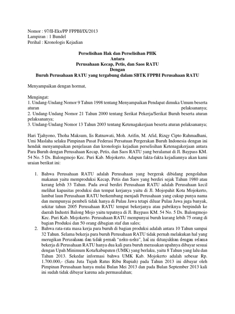 Kronologis Perselisihan Ketenagakerjaan | PDF | Hukum