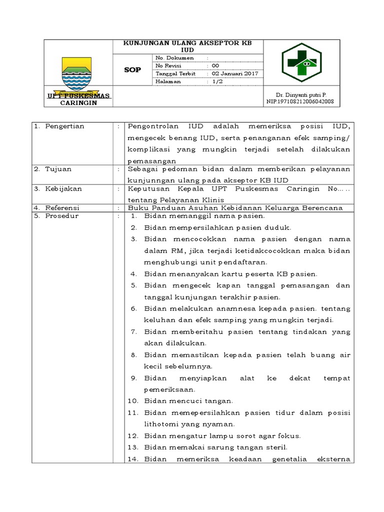 Sop Kunjungan Ulang Akseptor KB Iud | PDF