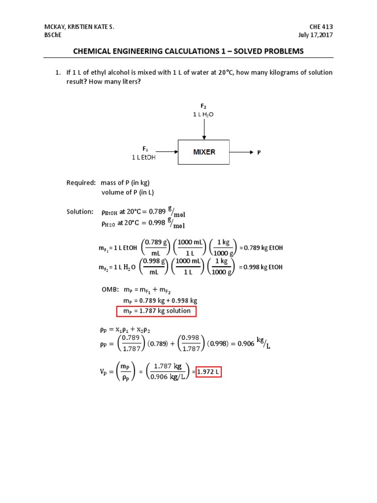 Chemical Engineering Calculations 1 | PDF | Solution | Sodium Chloride