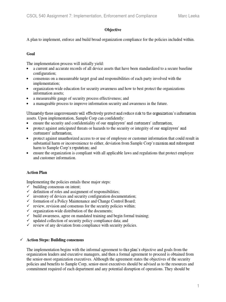 Module 7 Assignment Section 10 Implementation Compliance Enforcement ...