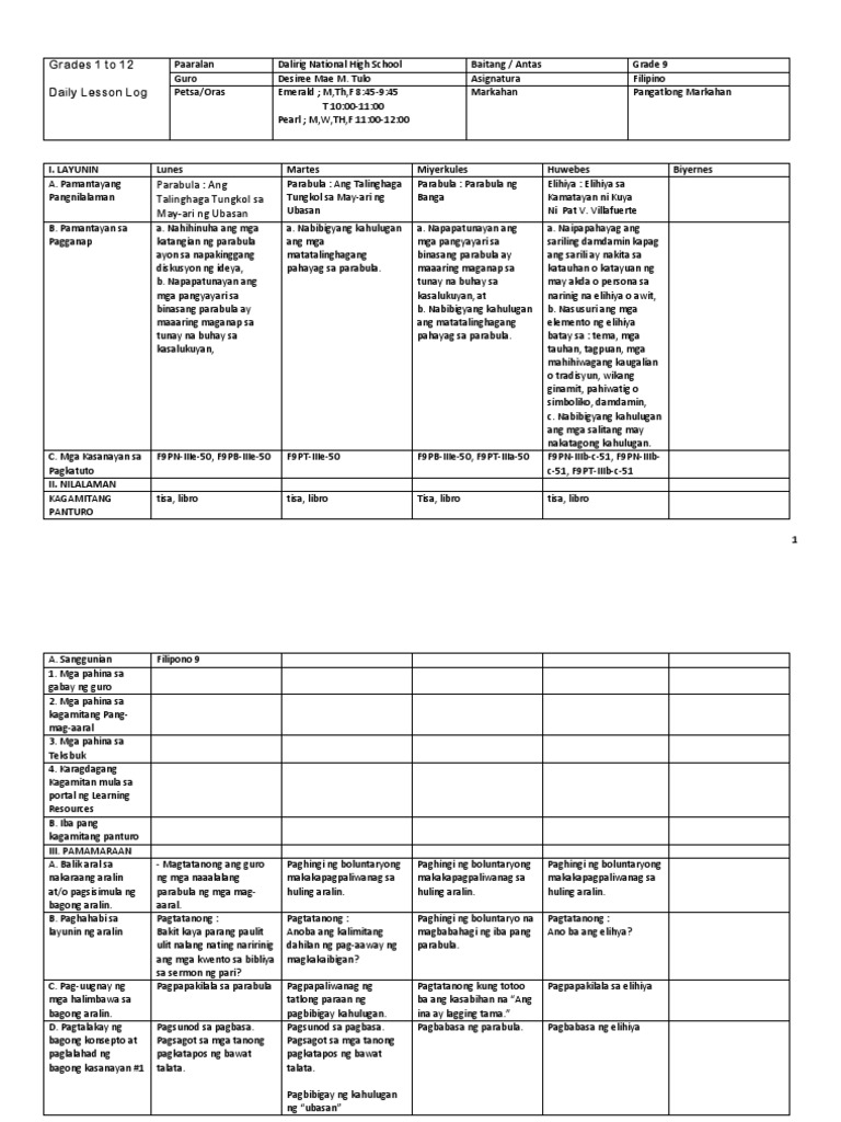 LP Fil 9 Nov 2 Box Parabula at Elihiya | PDF