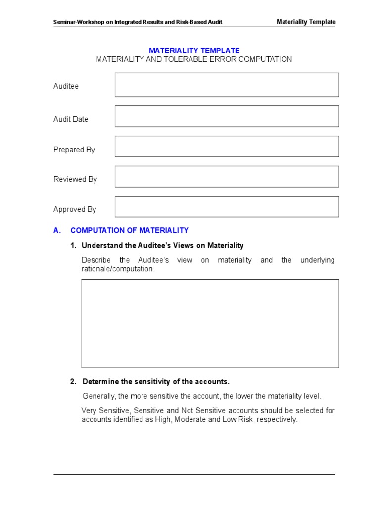 06 Materiality Template | Audit | Risk