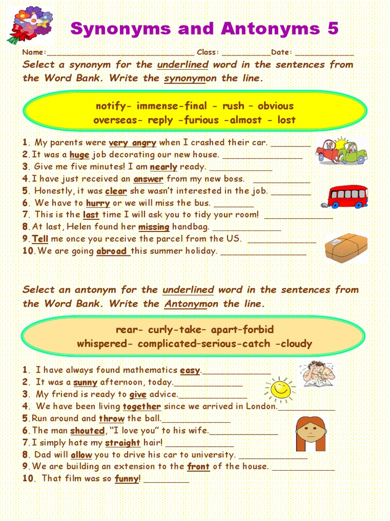Synonyms and Antonyms Practice: A Worksheet for Students to Improve ...