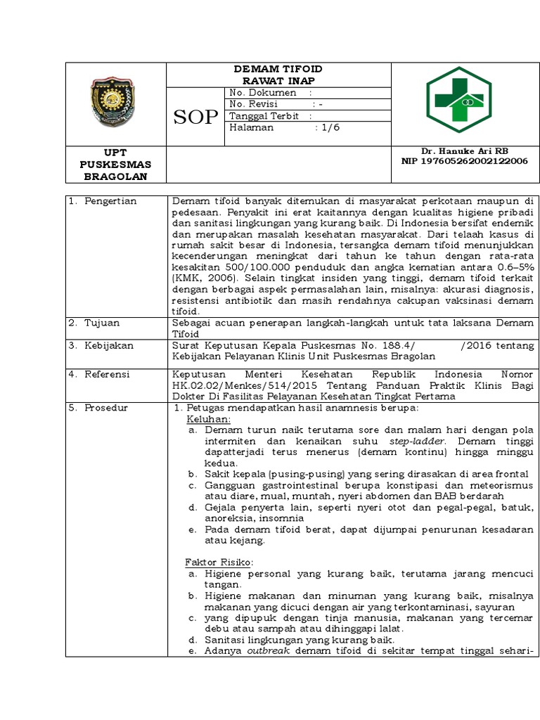 Sop Demam Tifoid Rawat Inap | PDF