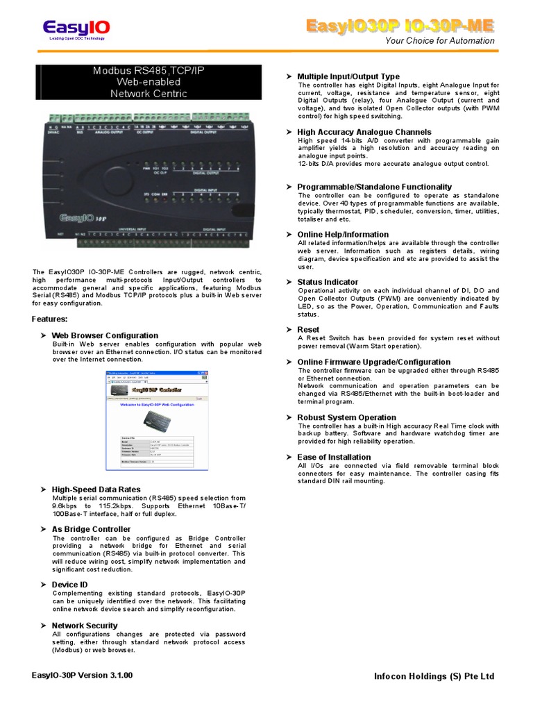 EasyIO-30P Automation Controller Overview | PDF | Computer Network ...