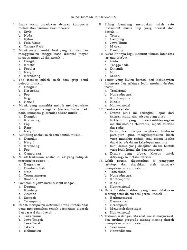 Soal Semester Kelas X SBK | PDF | Seni | Puisi