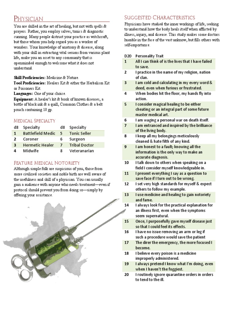 D&D 5e Physician Background | PDF | Physician | Alternative Medicine