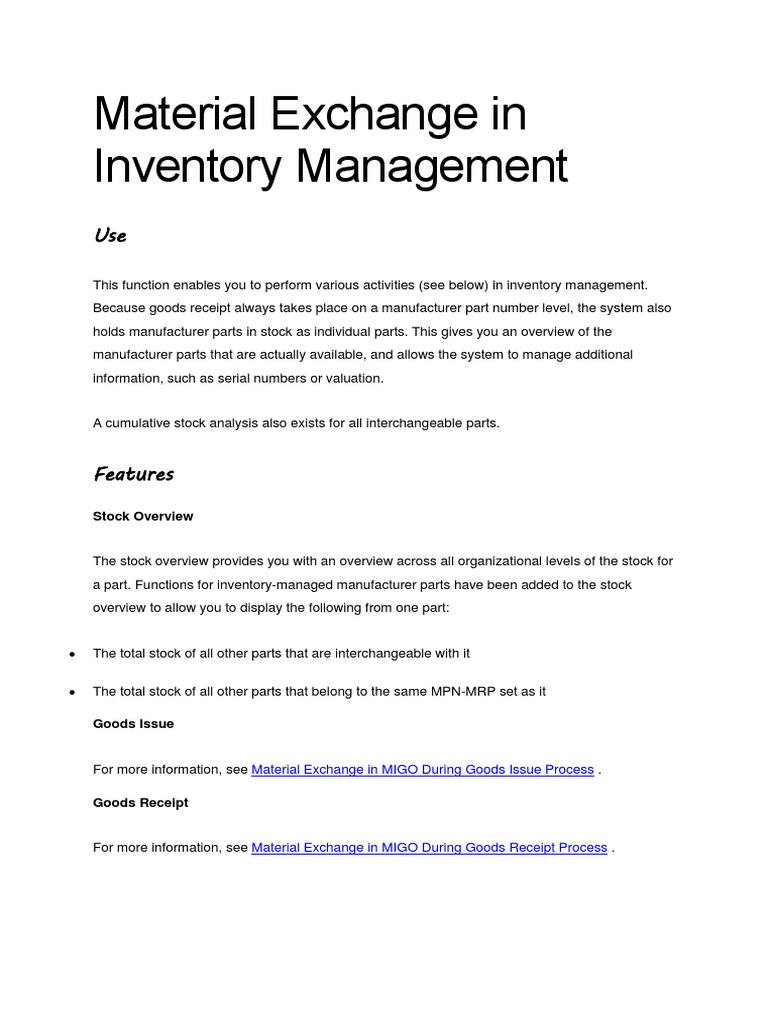 Material Exchange in Inventory Management | PDF