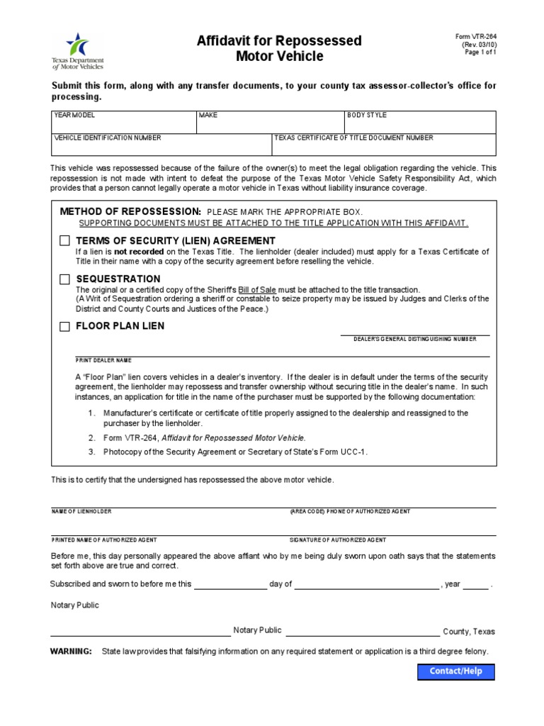 How | Repossession | Affidavit